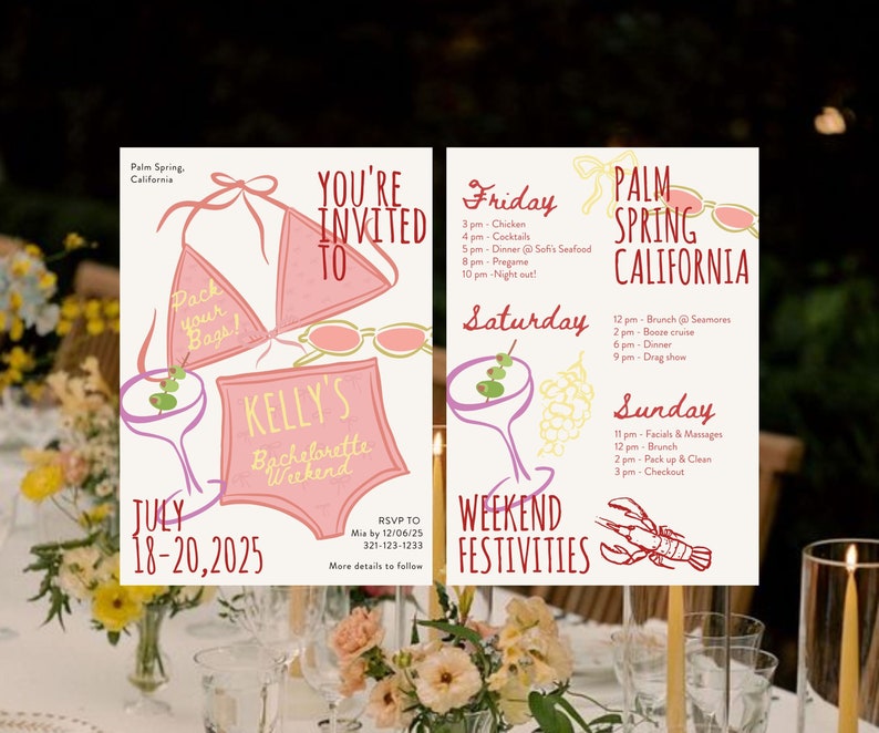 Coquette Bachelorette Party Invitation Template: Beach Weekend ...
