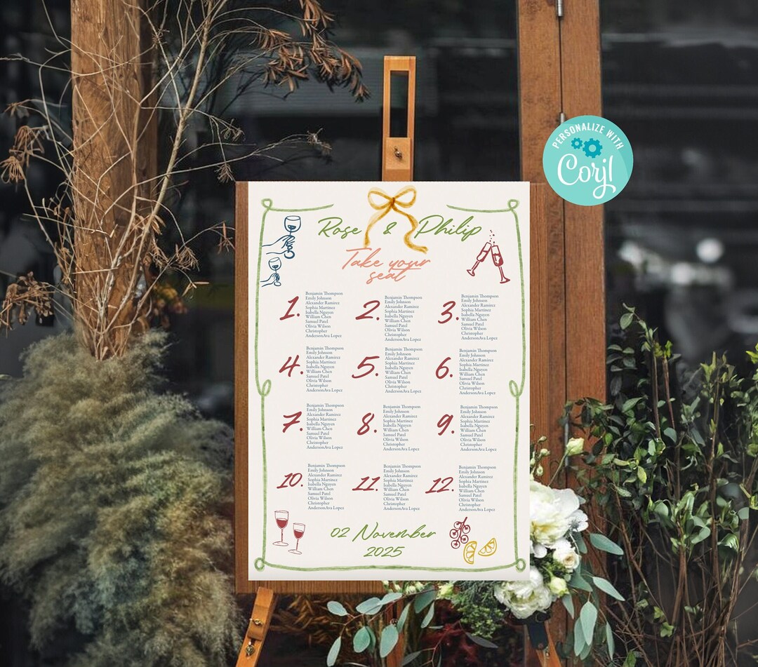 SEATING CHART TEMPLATE | Table Seating Plan Ribbon Bow Wedding ...