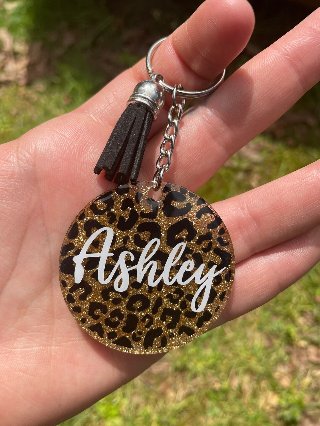 Cheetah Print Keychain With Tassel, Cheetah Keychain, Personalized ...