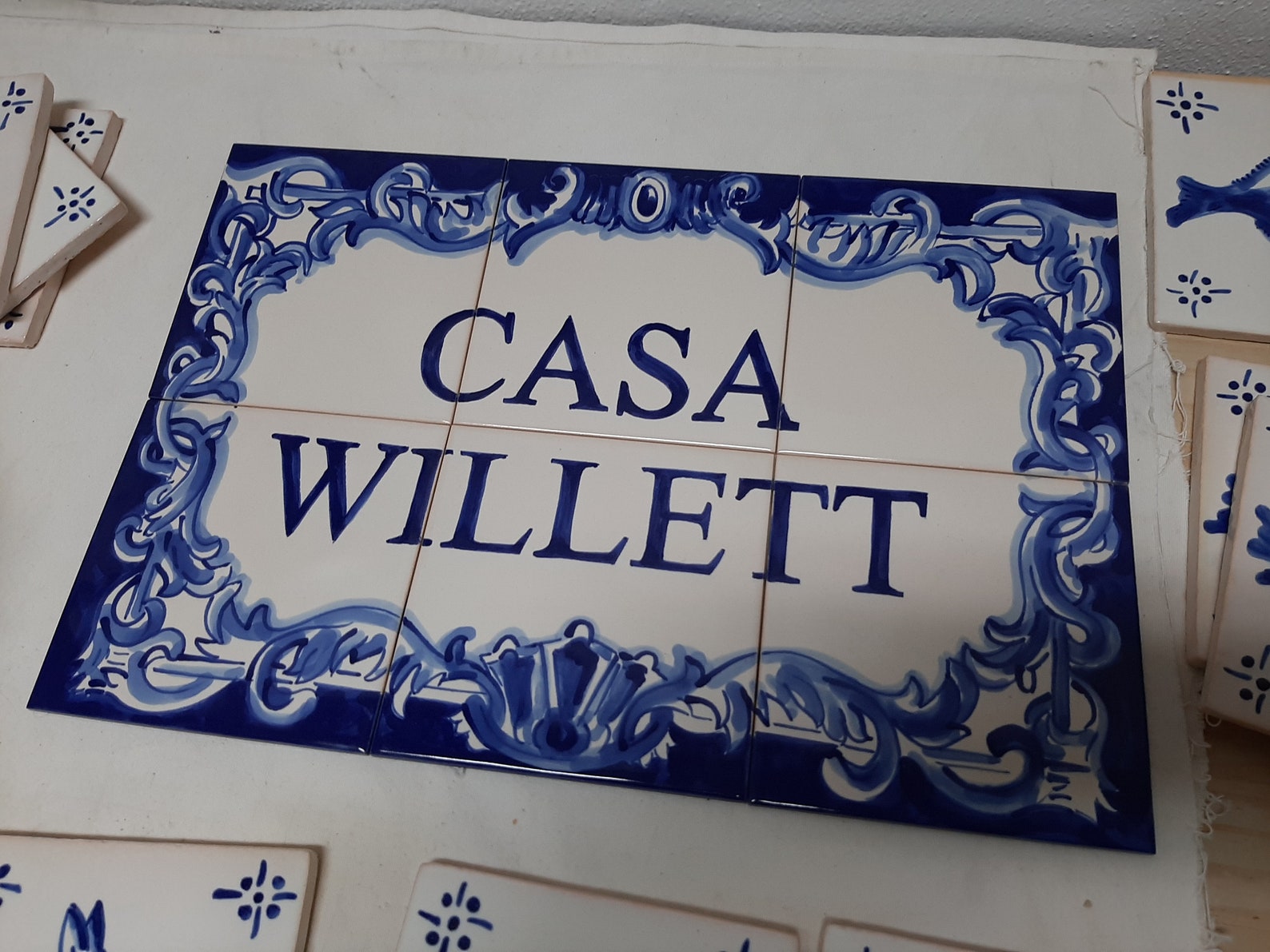 Custom House Address Tile Mural, Portuguese Tiles Handpainted, in Blue ...