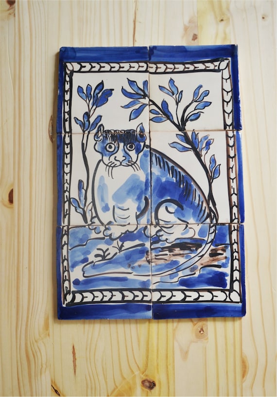 Decorative Ceramic Tiles CAT Hand Painted Tile Mural | Etsy
