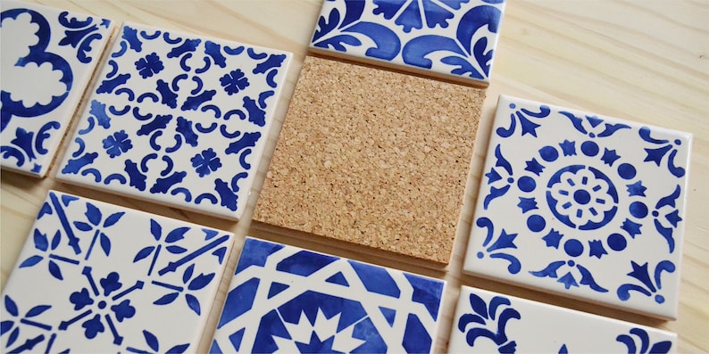 Azulejo, azulejos portugueses, pintados à mão, base para copos em ...