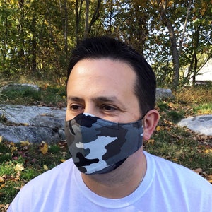 Camo Face Mask for Men | Black Camo | Black Gray Camouflage | Washable ...