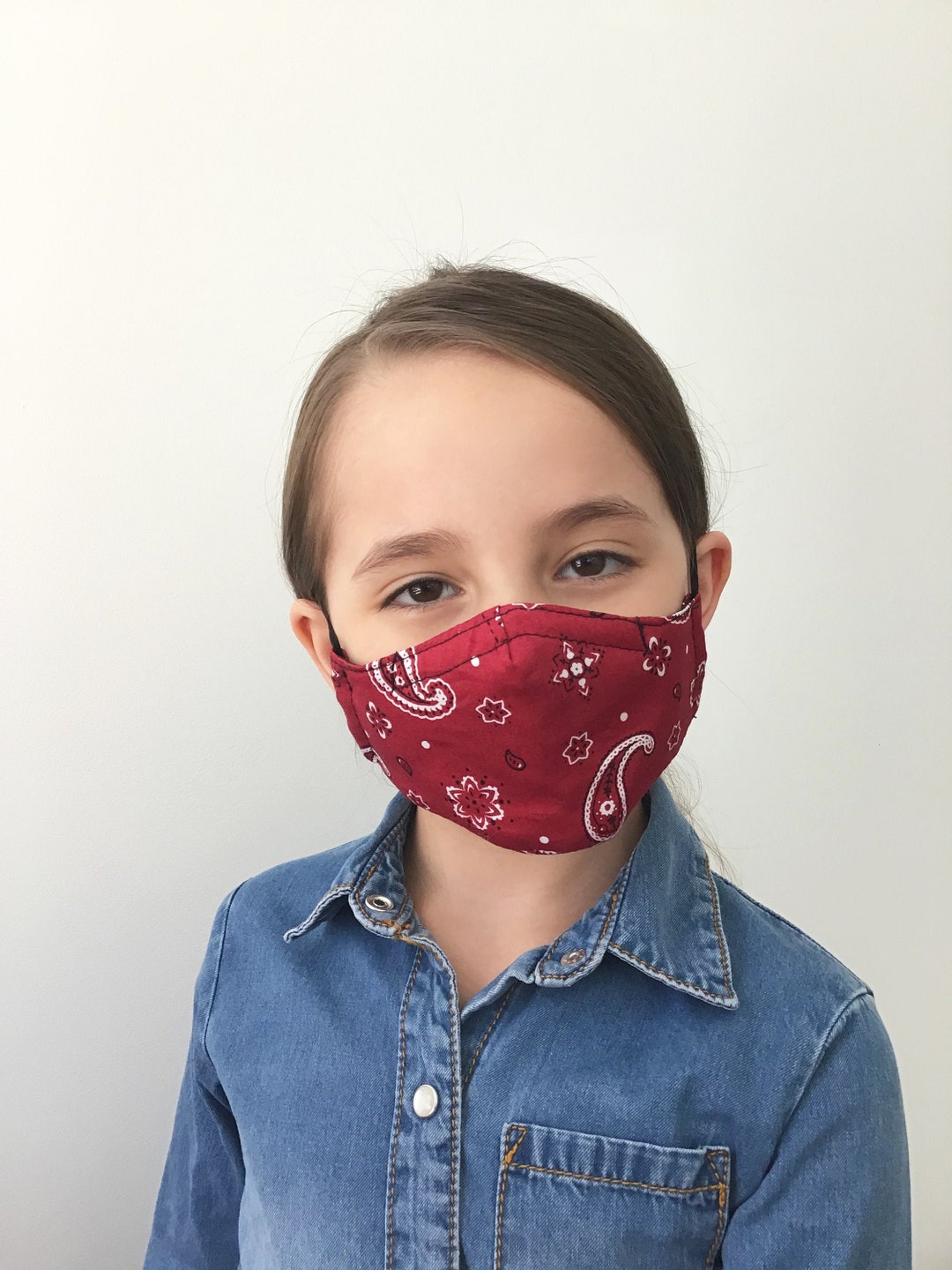 Red Bandana Face Mask Kids, Paisley Red Bandanna Face Mask for Child, 3 ...