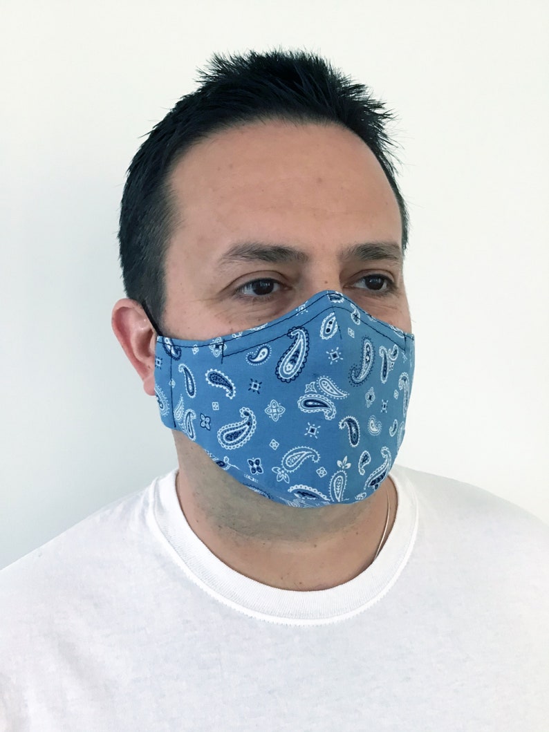 Men's Face Mask, Blue Bandana Face Mask for Man, Paisley Blue Bandanna ...