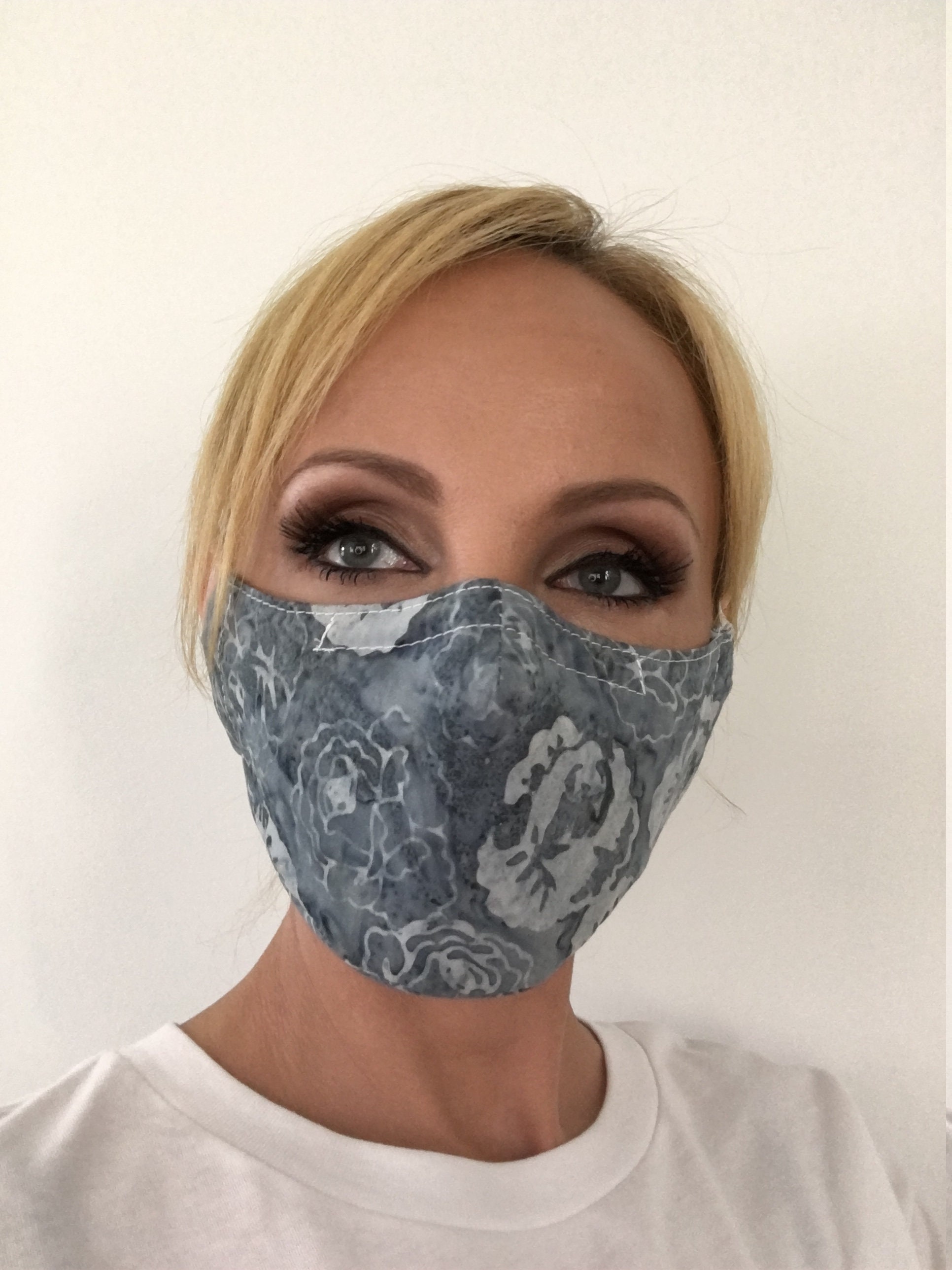 Face Mask For Women Blue Roses | Filter Pocket | Triple Layer ...