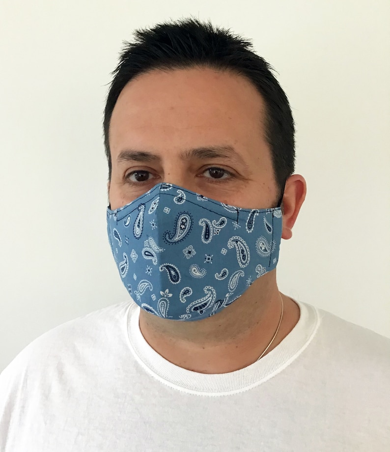 Men's Face Mask, Blue Bandana Face Mask for Man, Paisley Blue Bandanna ...