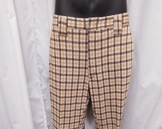 Vintage Men's 1970s Cream, Gold, & Brown Print Mustang Knits by Haggar ...