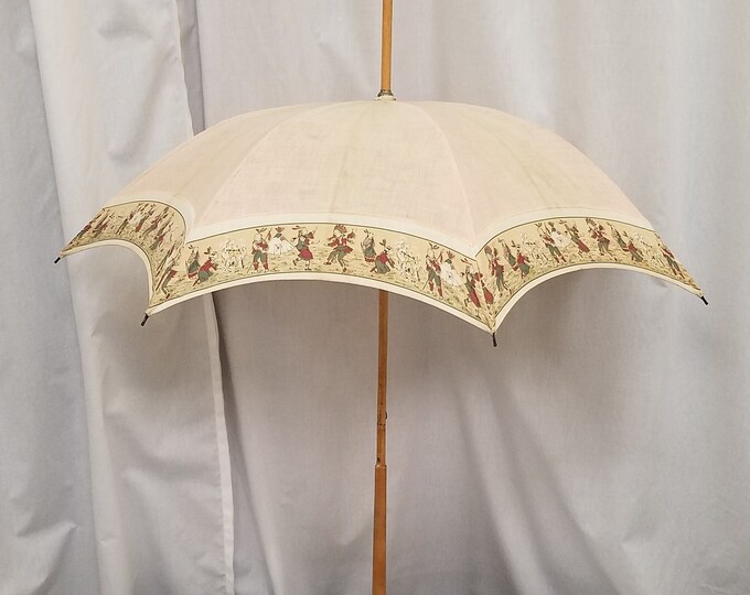 Antique Edwardian Raw Silk Wooden Handled Umbrella Parasol W Native ...
