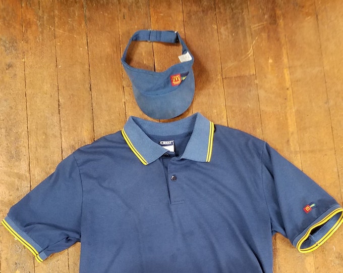 Vintage Mcdonalds Crew Employee Uniform Navy Blue Polo Shirt & Visor ...