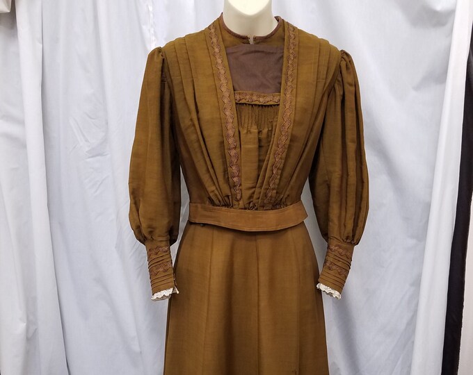 Vintage Antique Brown Edwardian Heavy Cotton Victorian Walking Dress ...