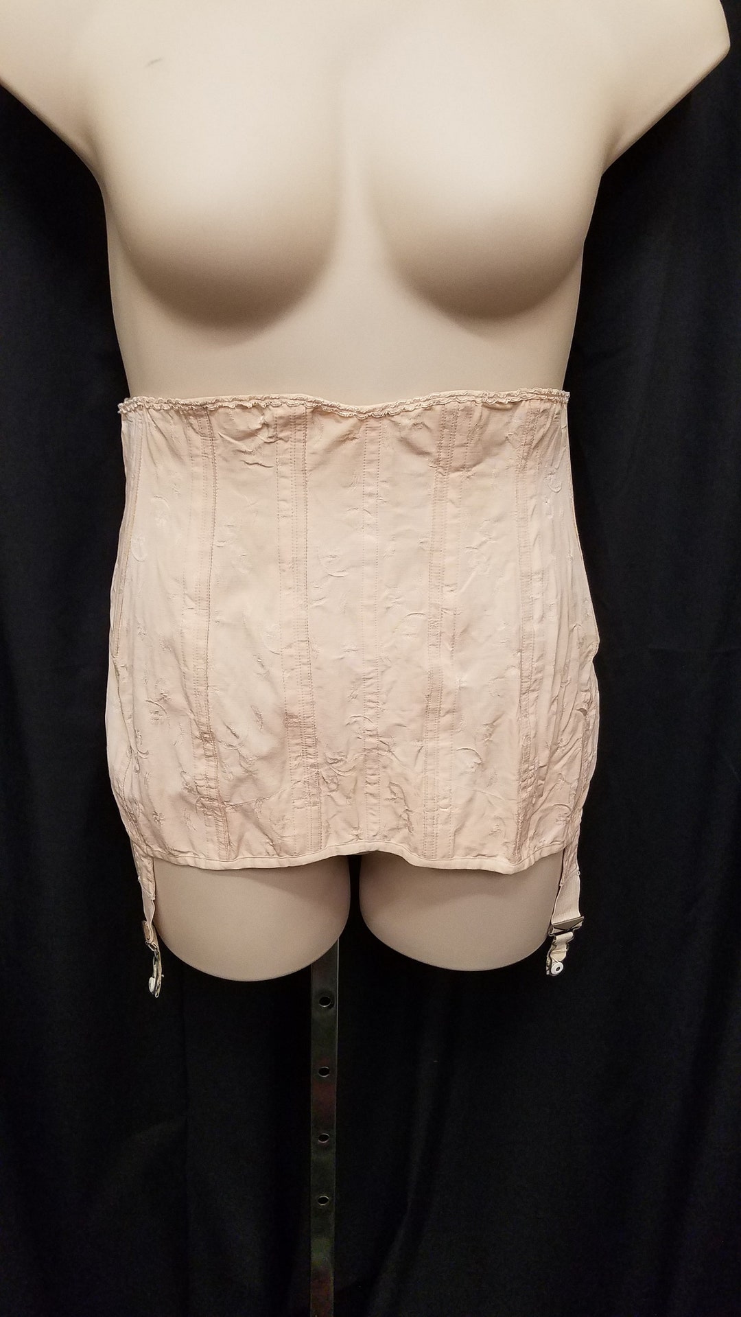 Vintage 1940s Gossard Pink Embroidered Floral Cotton Boning Girdle