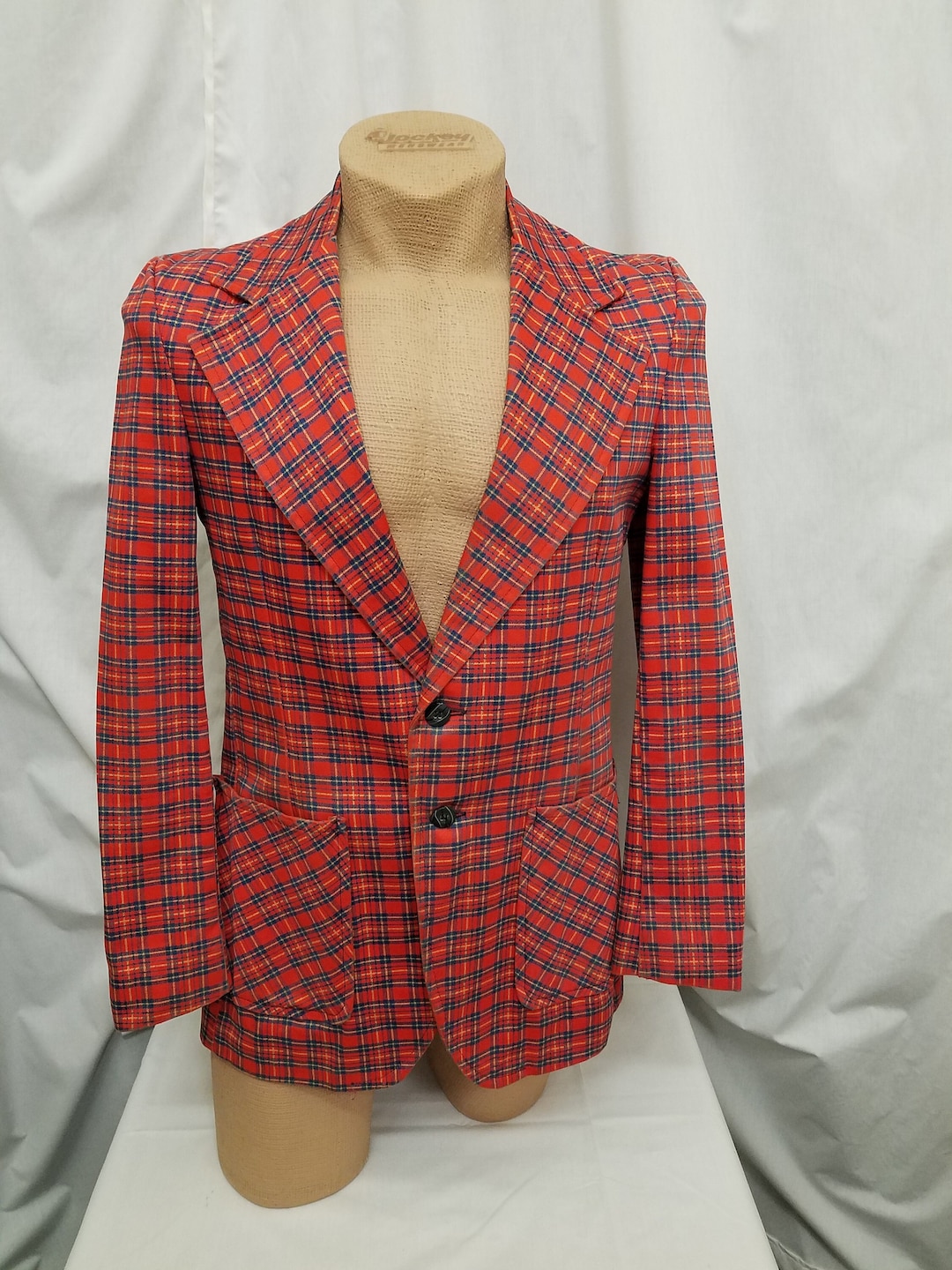 Vtg 1960-70s Wescott Vented Red & Navy Striped Plaid Thick Cotton ...