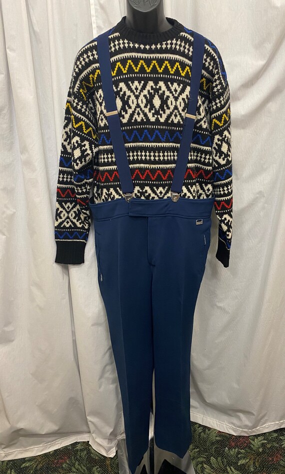 Vintage 1960s Edelweiss Navy Blue, Ribbed Ski Stirrup… - Gem