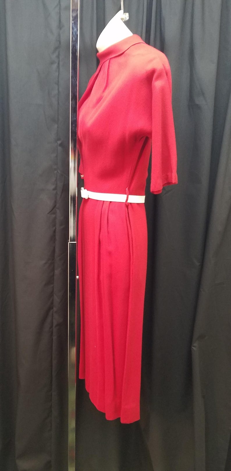 Vtg 1950s Judy Palmer Red Designer Knit/cotton Day Dress W White Belt ...