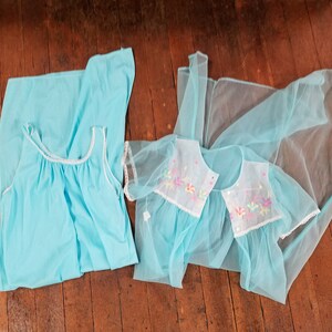 Vintage 1960s Turquoise Nylon Nightie W Chiffon Sheer Floral Accent ...
