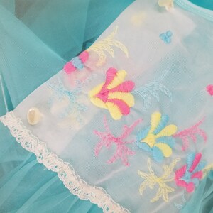 Vintage 1960s Turquoise Nylon Nightie W Chiffon Sheer Floral Accent ...