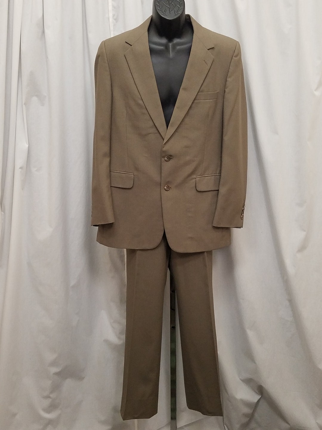 Vintage 80s Halston Taupe Striped Poly Cotton Gentleman's 2 Piece ...