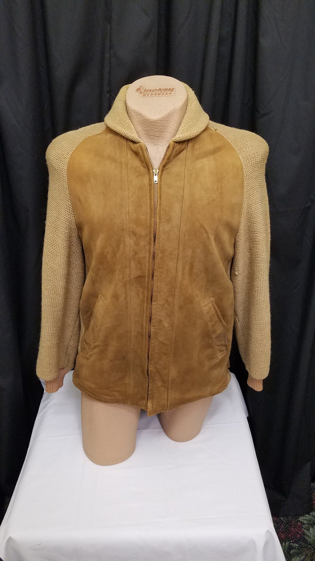 Vintage 1970s Mcgregor Tan Zip up Dupont Quilon Sweater Mens Suede Warm ...