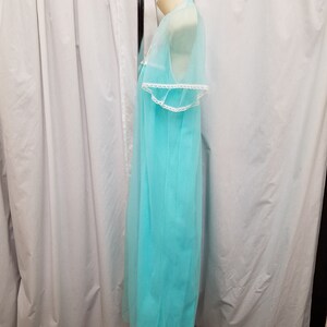 Vintage 1960s Turquoise Nylon Nightie W Chiffon Sheer Floral Accent ...