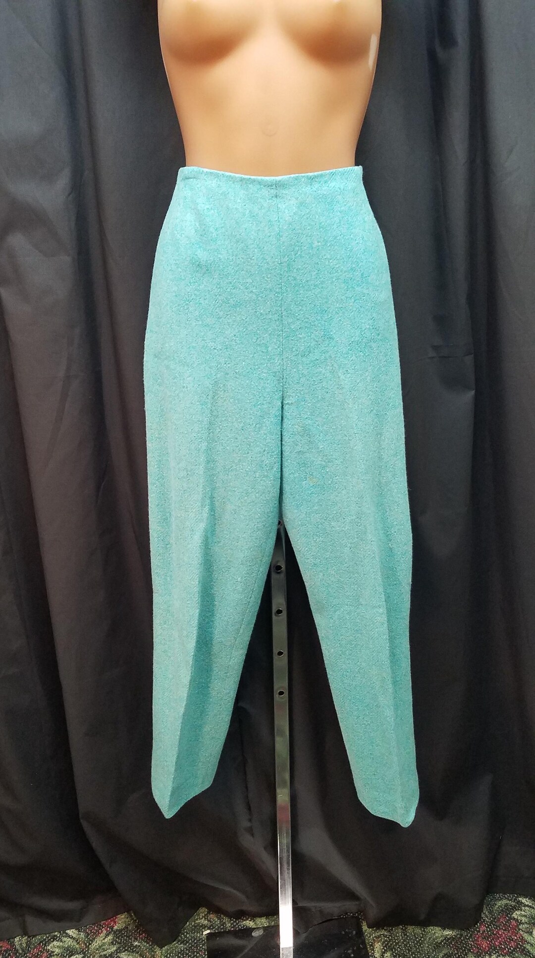 Vintage 50s Side Zip High Rise Wool Turquoise Patterned Pants Clam ...