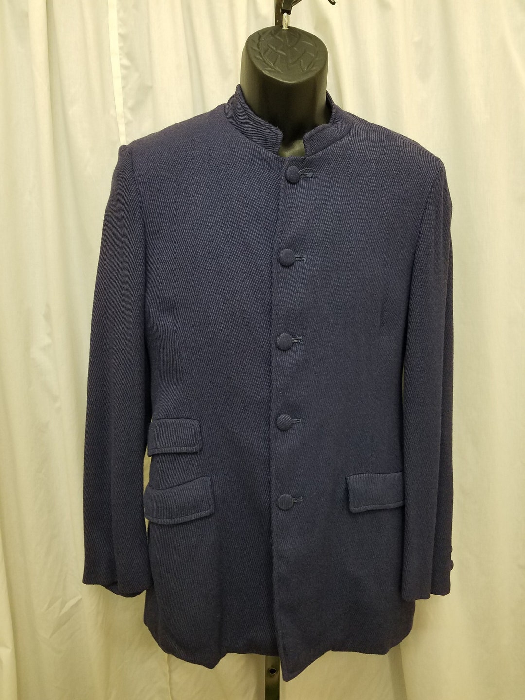 Vintage 1950s Blue Chinese Linen Tunic Suit Coat Silk Lined Sports Coat ...