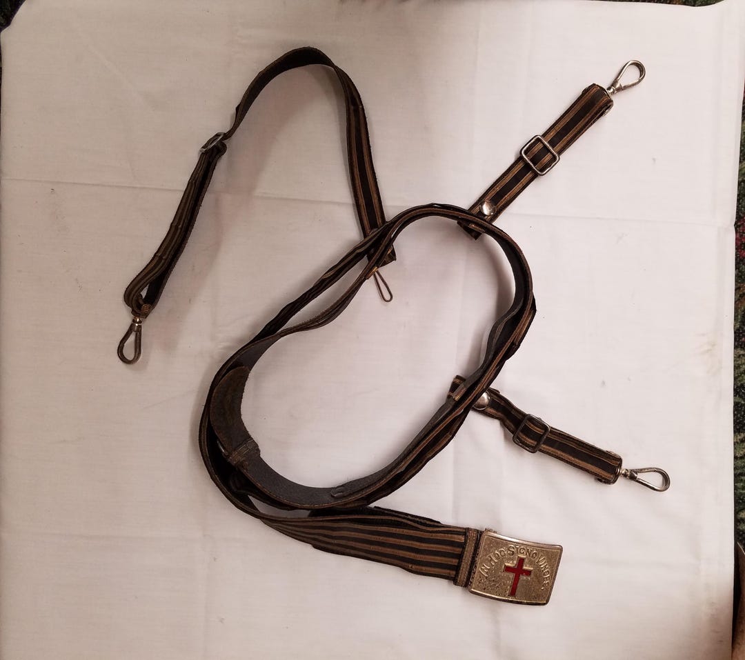 Antique Masonic Knights Templar Black Leather W Gold Stripes Sword Belt ...