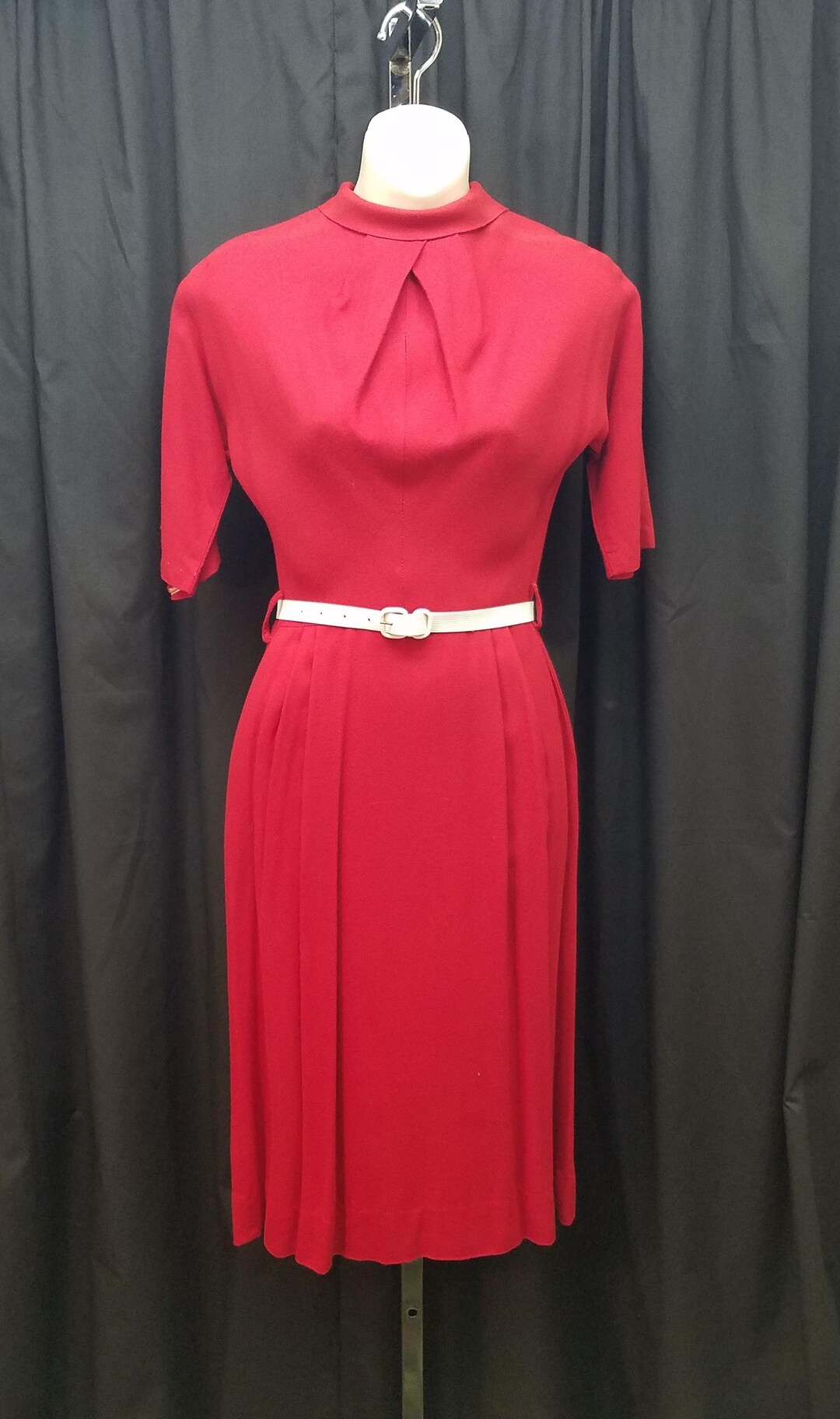 Vtg 1950s Judy Palmer Red Designer Knit/cotton Day Dress W White Belt ...