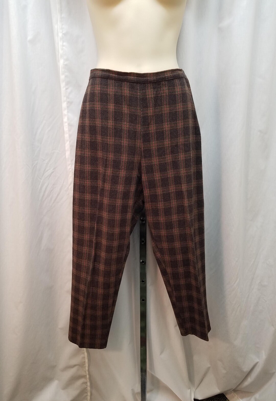 Vintage 50s Truly Regal Side Zip High Rise Wool Brown & Green Plaid ...