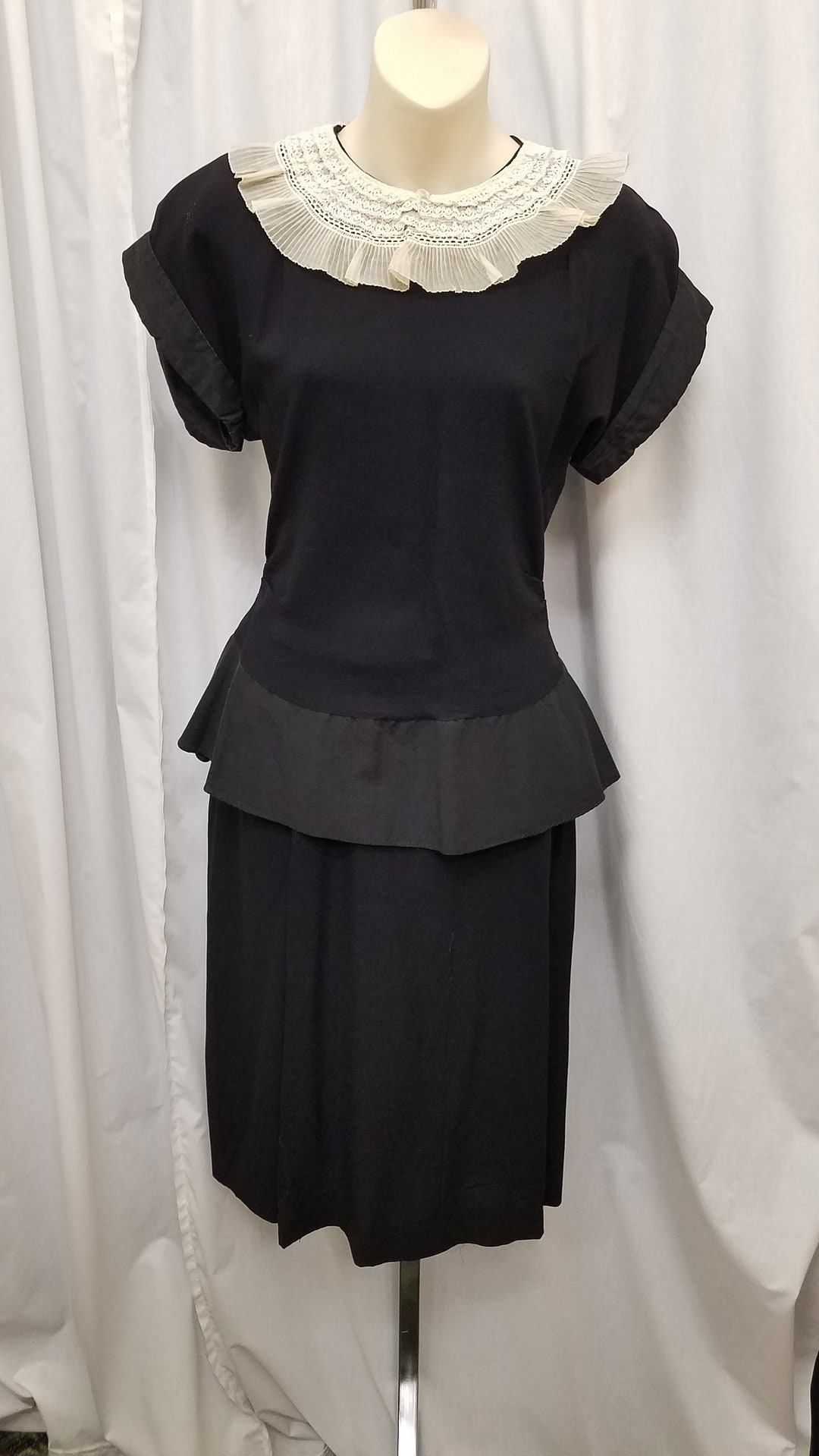 Vintage 1940's Janice Jr. by Rolfe Black Nylon W Cream Lace Collar 2 ...