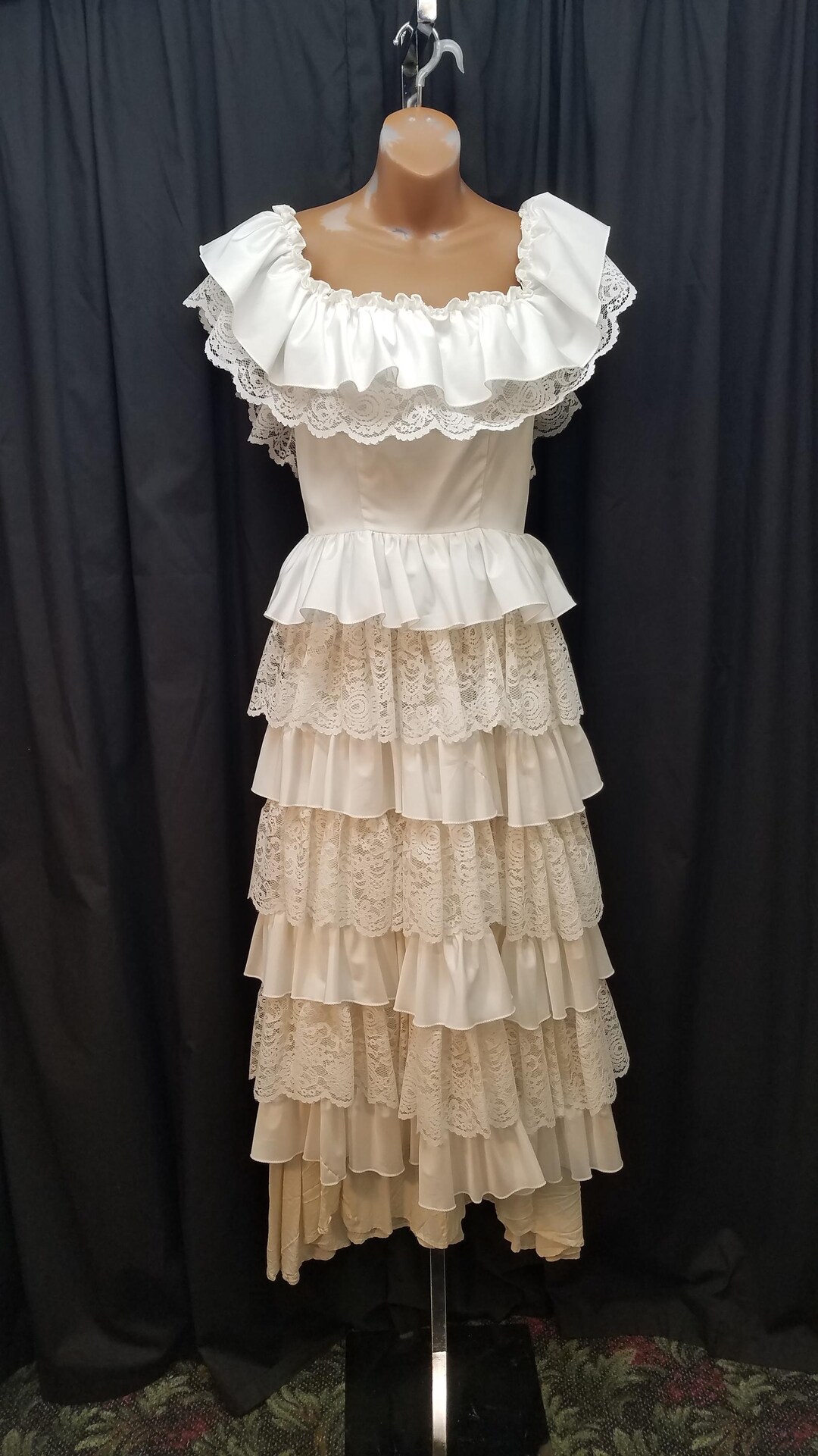 Vtg 1980's Southern Belle White Ruffled Lace Puffy Sleeve Formal Party ...