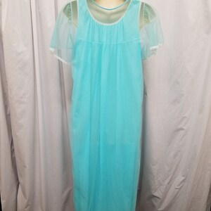 Vintage 1960s Turquoise Nylon Nightie W Chiffon Sheer Floral Accent ...
