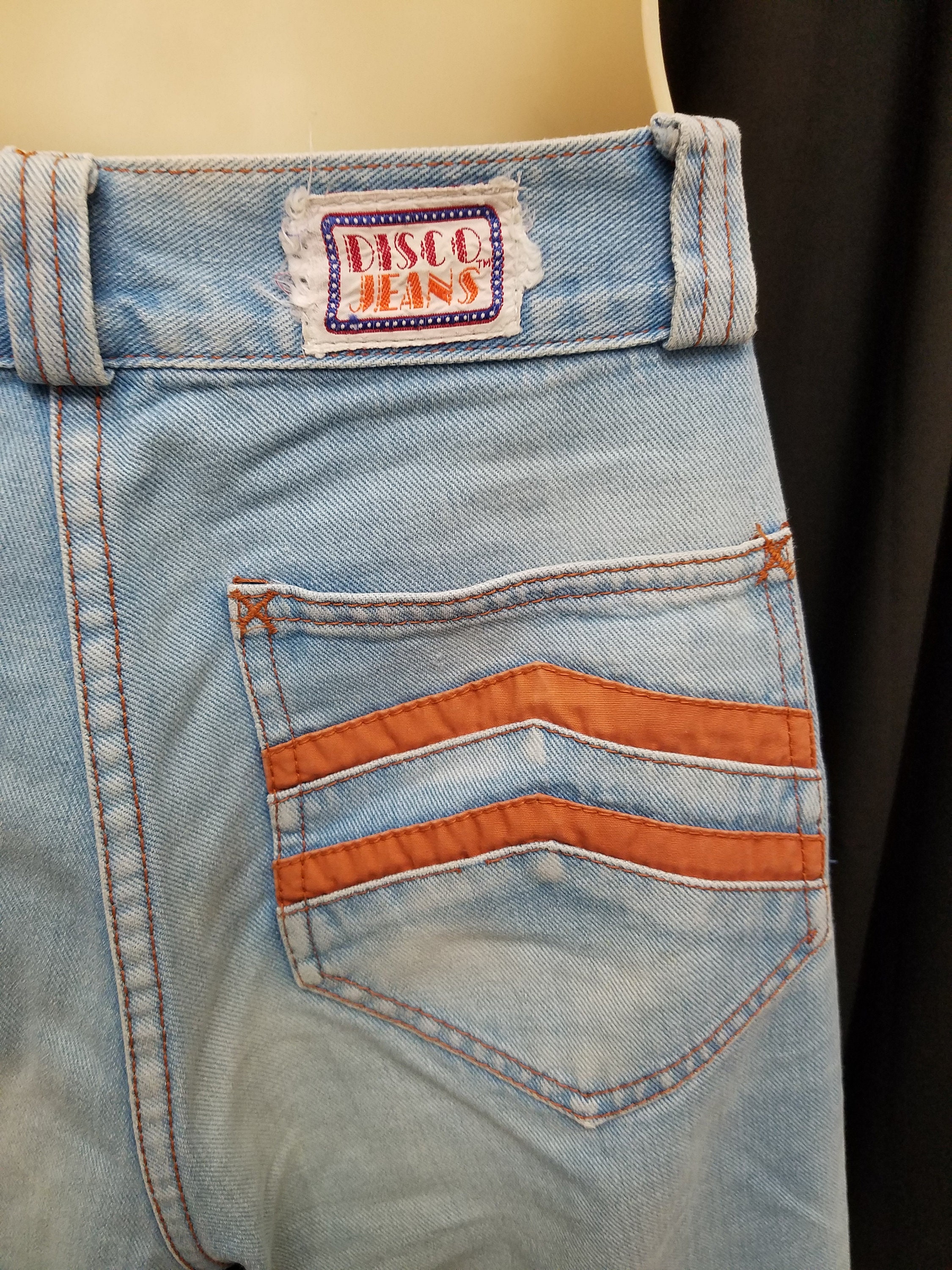 Vtg 1970's Disco Jeans Brand Light Wash Distressed Bell Vtg 1970's Disco Jeans Brand Light Wash Distressed Bell