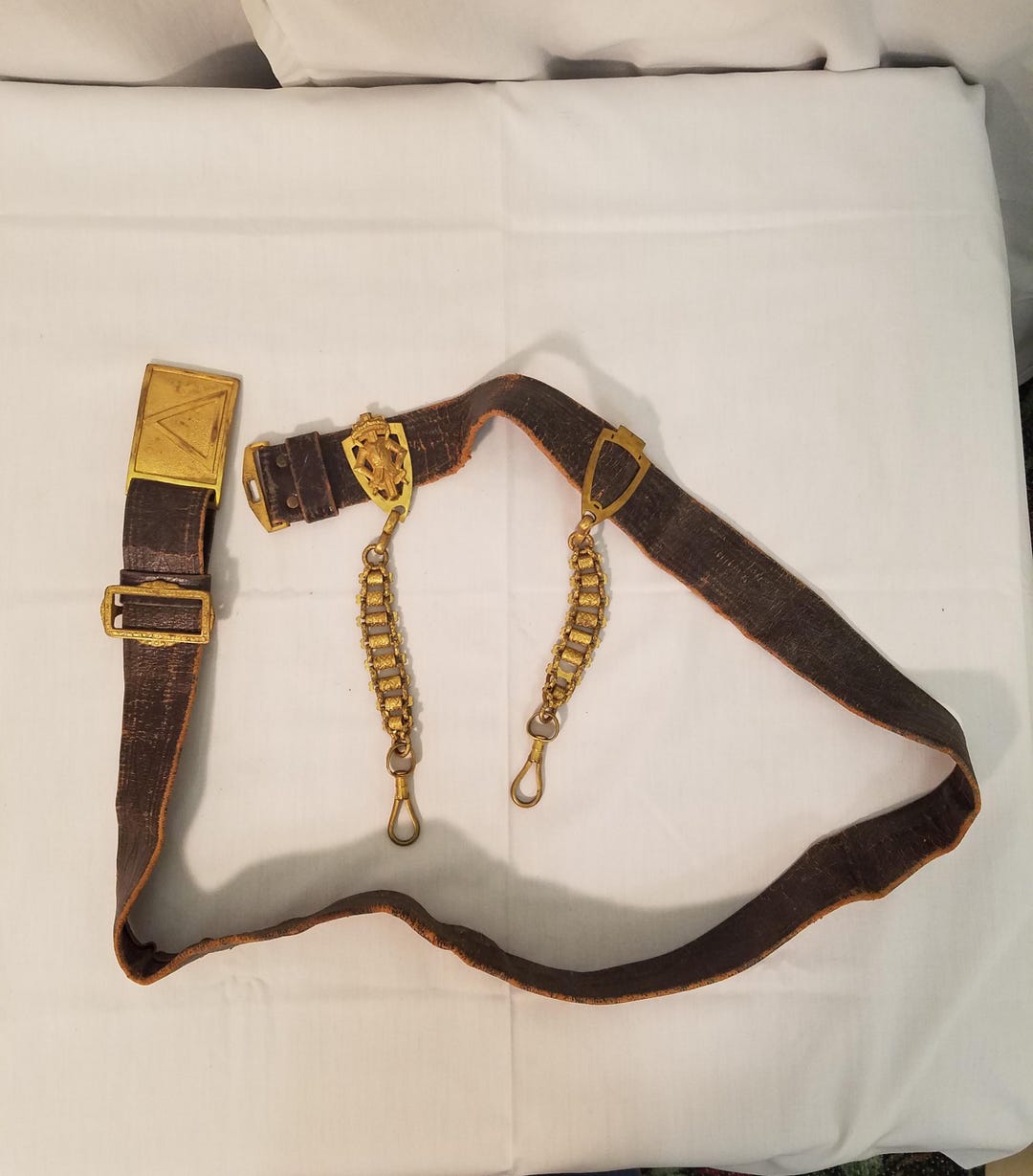 Antique Masonic Knights Templar Brown Leather Sword Belt W Gold Hanger ...