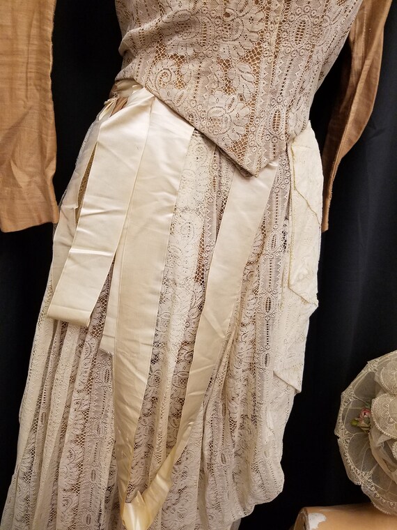 Authentic 1900s Edwardian Victorian Cream Linen w Lac… - Gem