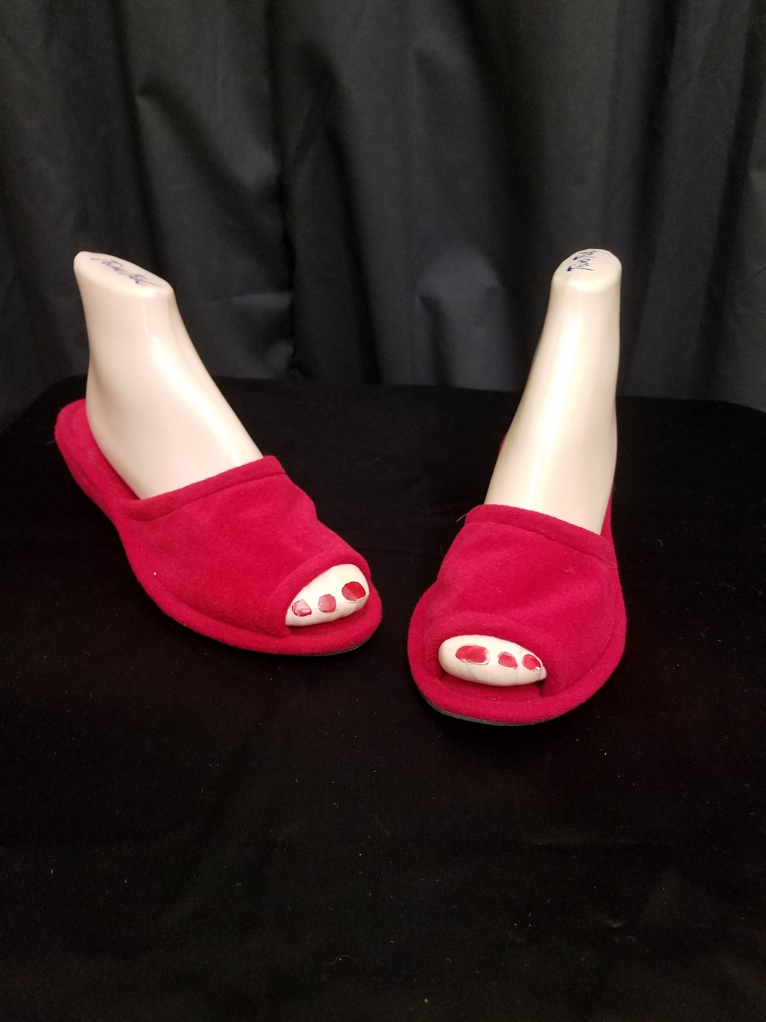 Vintage 1960's Deadstock Red Slippers / Vanity Fair Slip on Open Toe ...