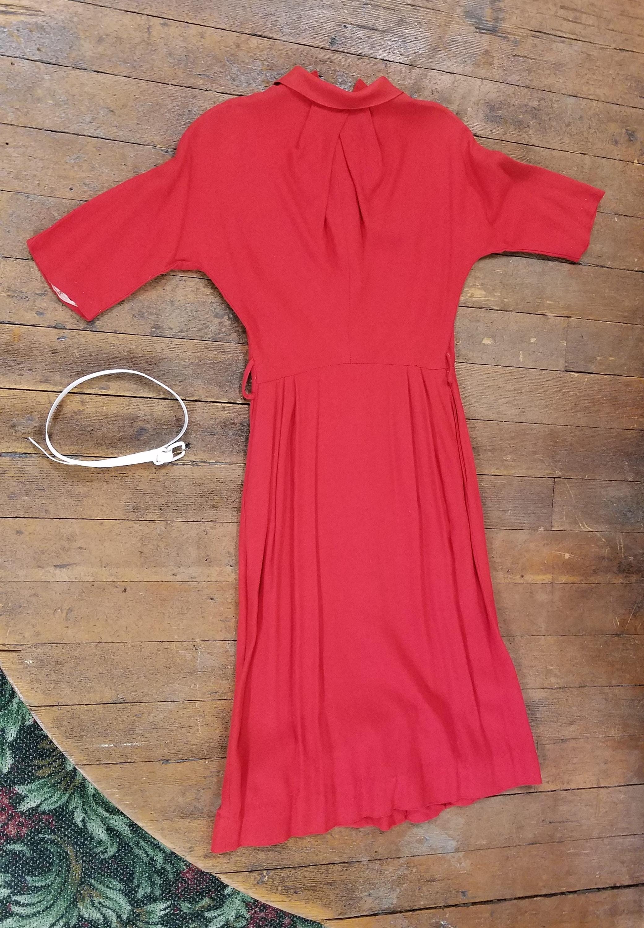 Vtg 1950s Judy Palmer Red Designer Knit/cotton Day Dress W White Belt ...