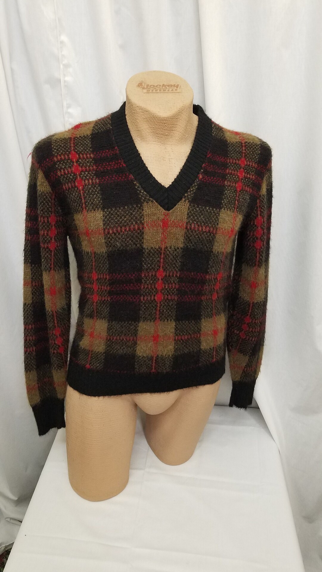 Vintage 1960's Orlon by Campus Black, Brown, & Red Plaid 100% Virgin ...