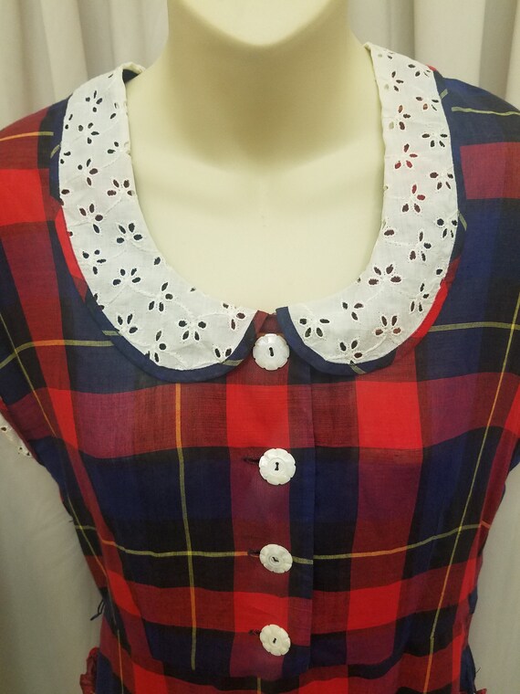 Vintage 1940-50s Marcy Lee Dallas Red & Navy Plaid Pr… - Gem