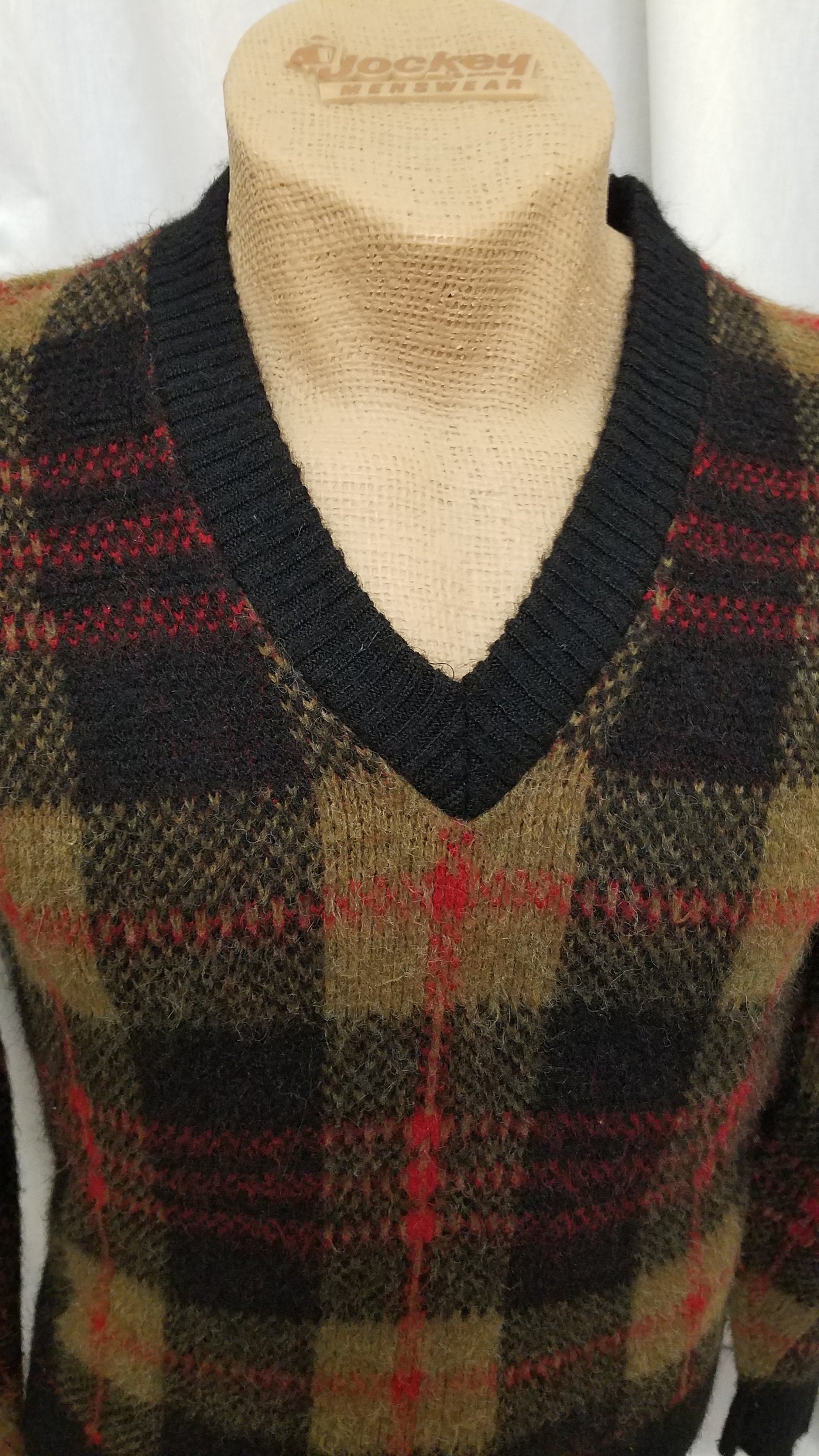 Vintage 1960's Orlon by Campus Black, Brown, & Red Plaid 100% Virgin ...