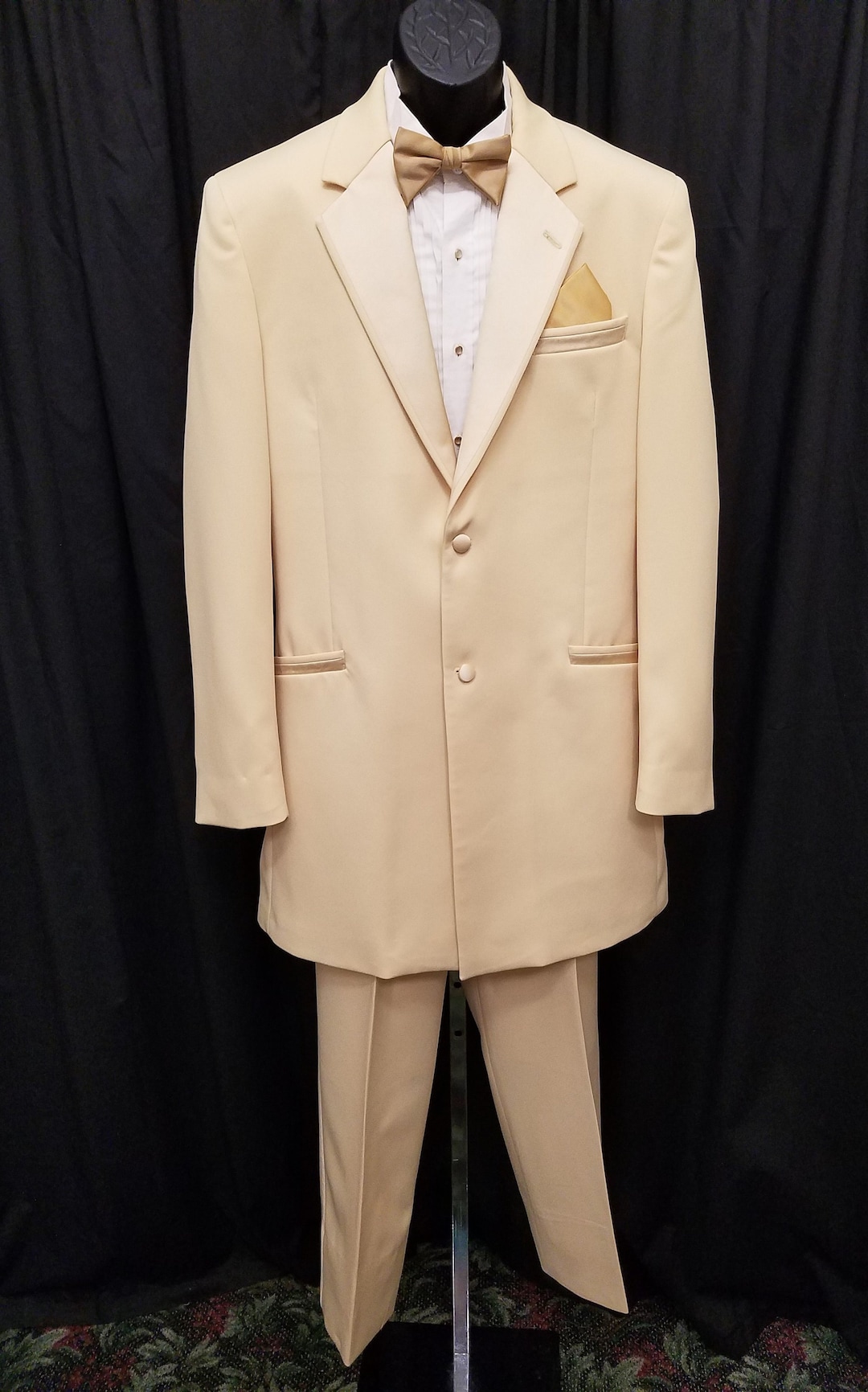 Vtg 80's Andrew Fezza Yellow Polyester 3 Piece Tuxedo XL Zoot Suit ...