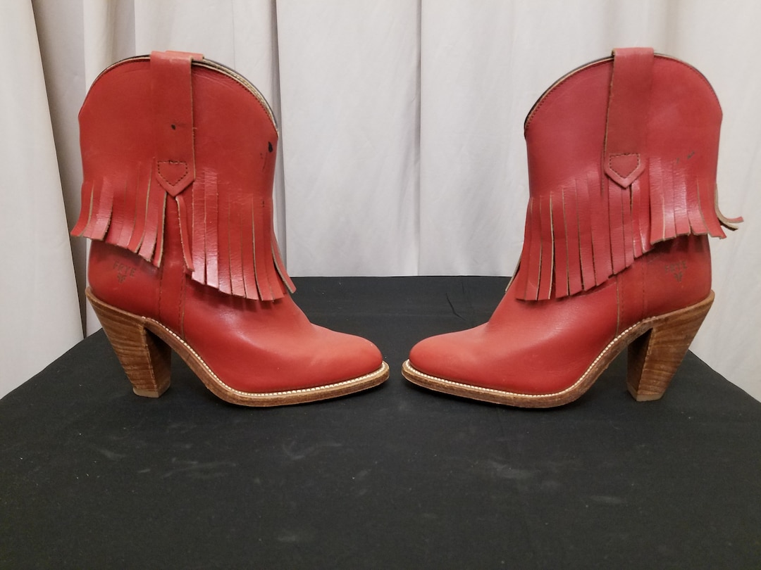 Vintage 1970s Frye Rust Leather Fringed Mid Calf Cowgirl Boots Ladies ...