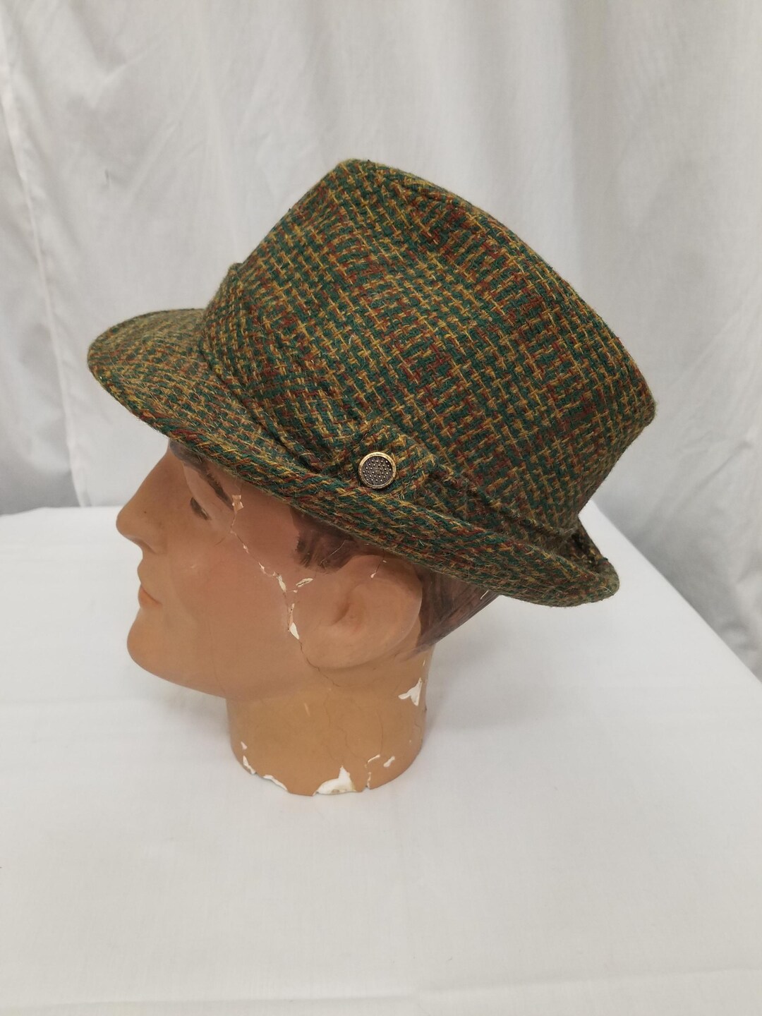 VTG 1970s Quality Hats Men's Smart Thick Wool Green, Gold, Brown Tweed ...