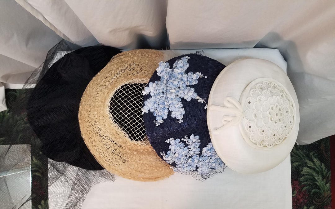 Vintage LOT of 4 Gorgeous Fancy Fascinator Dressy Caps Hats Headpieces ...