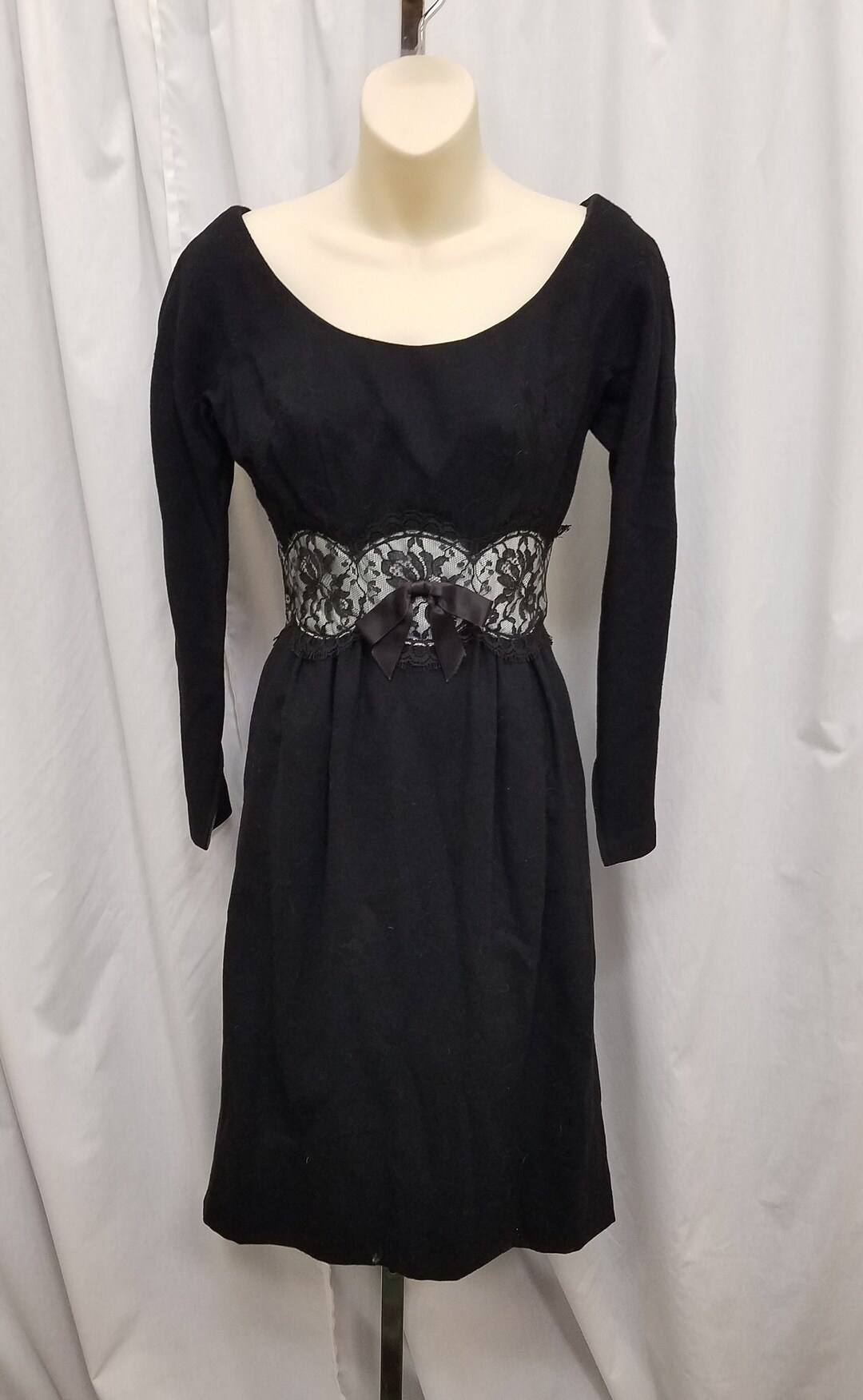 Vintage 1950's Mr. Mort Black Long Sleeve Dinner Party Dress W Lace ...