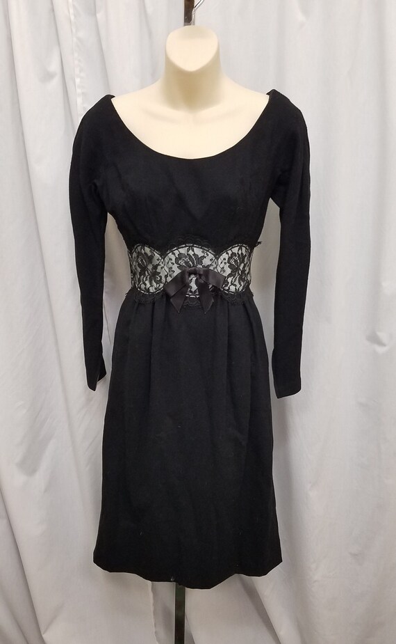 1950's Mr. Mort Black Lace & Chiffon Midi Dress S - Gem