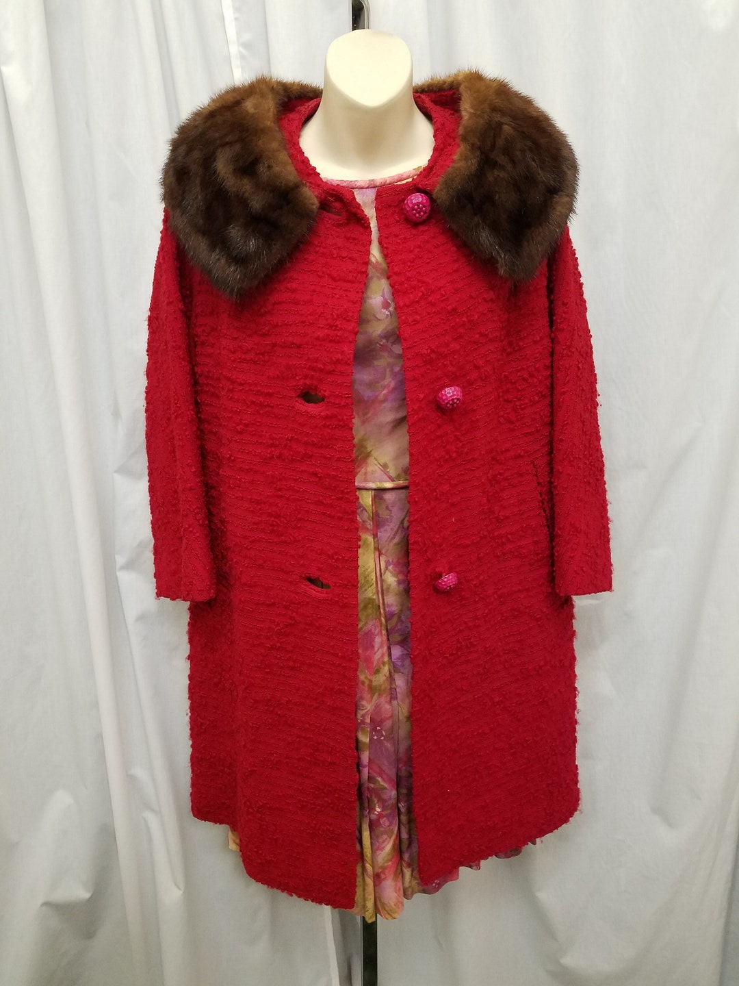 Vintage 1950's Douglas Designer Rich Red Colored Tweed Wool Winter ...