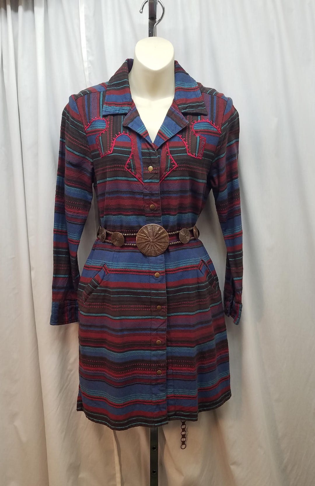 Vintage 1990’s Cattlelac Ranch Red Brown Turquoise Rodeo Shirt Dress ...