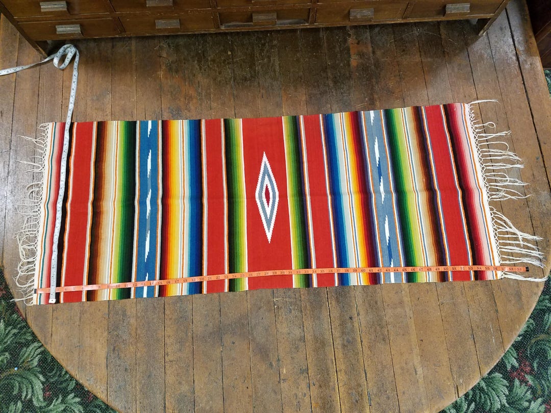 Vintage Serape Shawl Mexican Hand-woven Wool Saltillo Serape Runner ...
