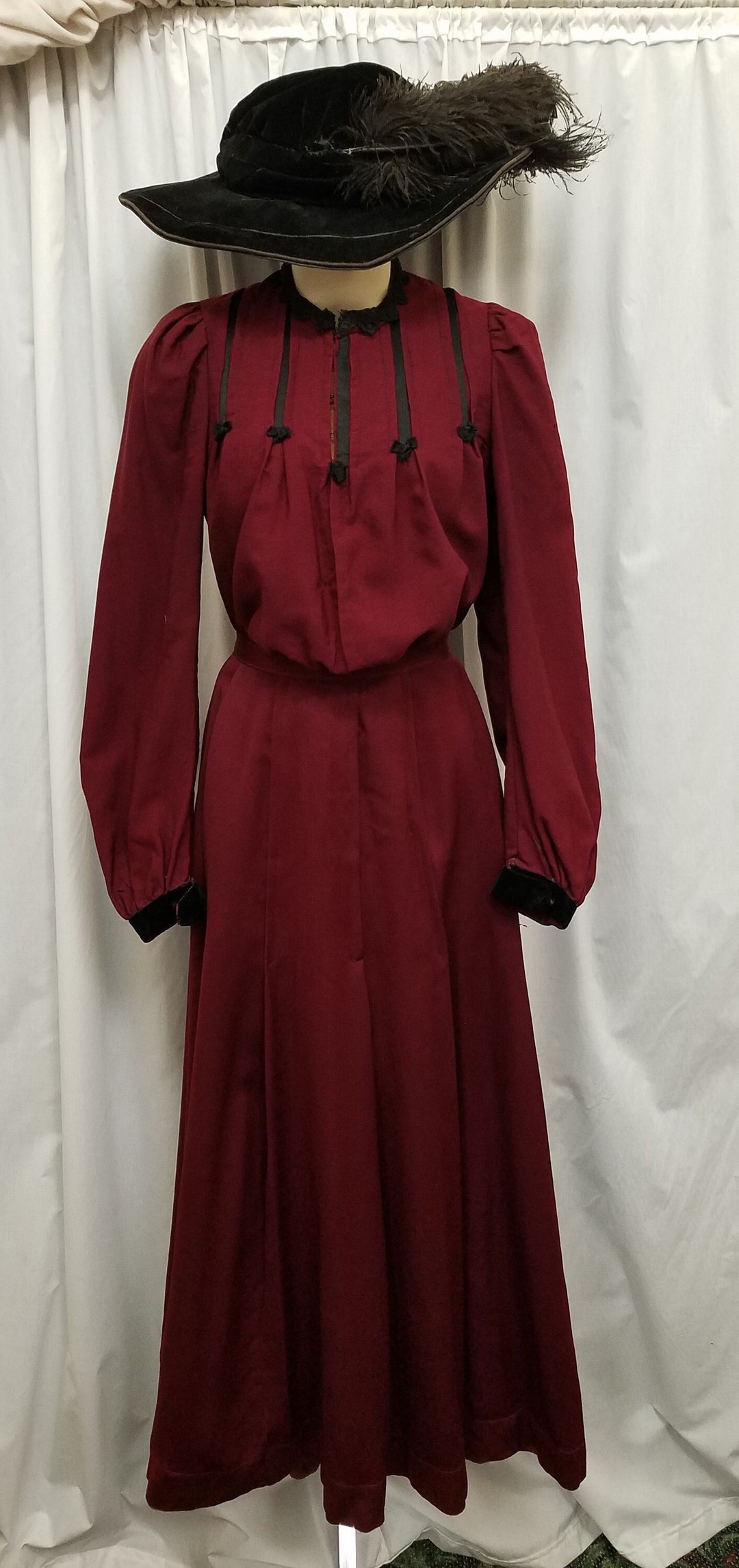 Authentic 1900s Edwardian Victorian Burgundy Wool W Lace Day Touring ...